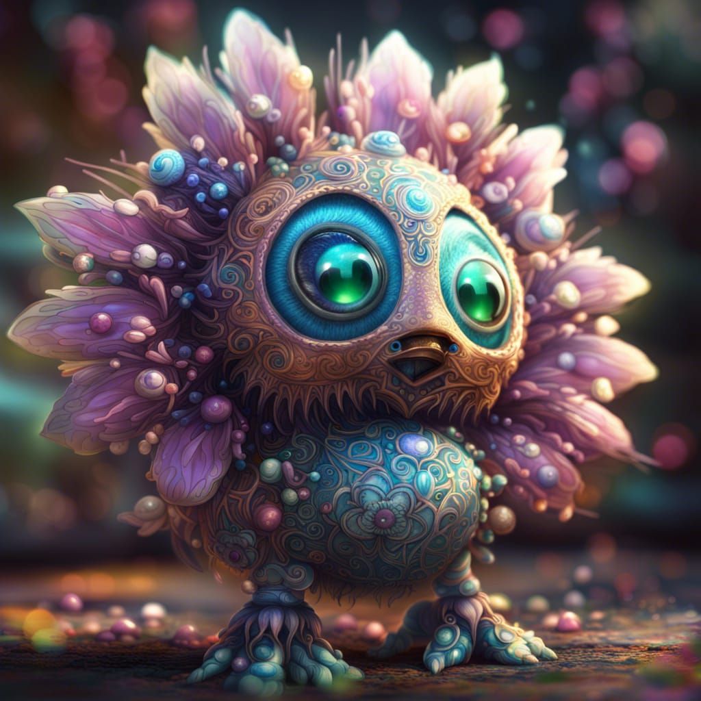 Adorable chibified fluffy flower creature:: big bright shiny prismatic ...