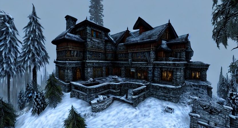 Mansion on a snowy mountain by The Elder Scrolls V: Skyrim and Horde3D - AI Generated Artwork ...