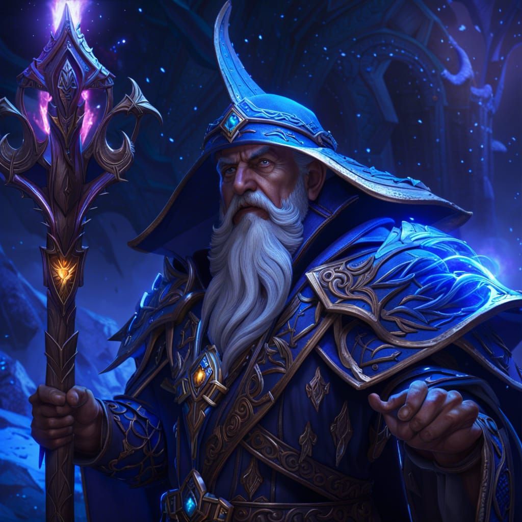 Archmage Antonidas, wizard, with magical great staff, blizzard ...