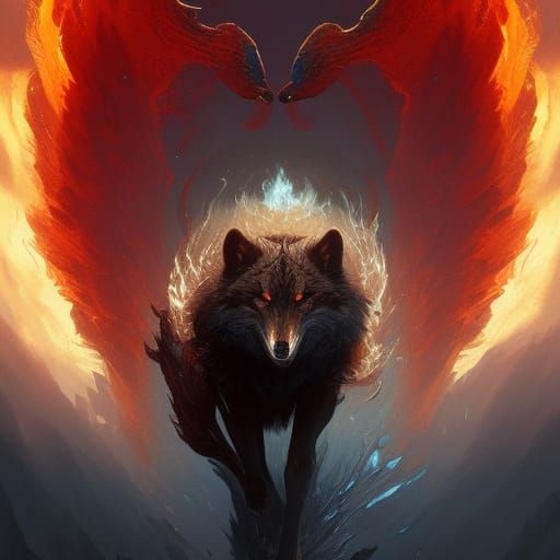 fire and water wolf mixed together - AI Generated Artwork - NightCafe ...