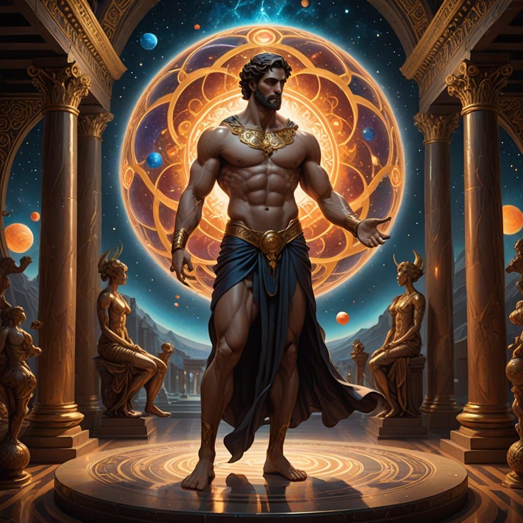 Greek God at Universe's Center in Dreamlike Fantas... - AI Art