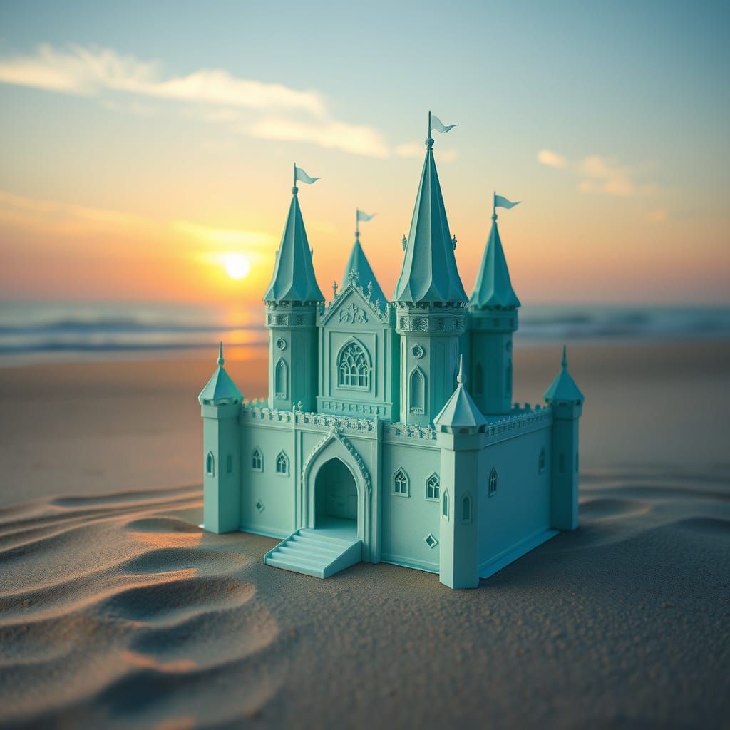 Ethereal Origami Castle on Sandy Beach - AI Art