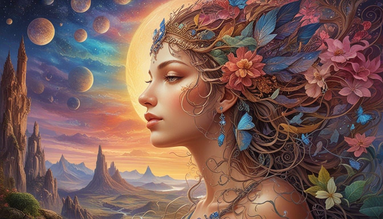 Breath of Gaia - Surreal Goddess Awakens Amidst Amaranth Hue...