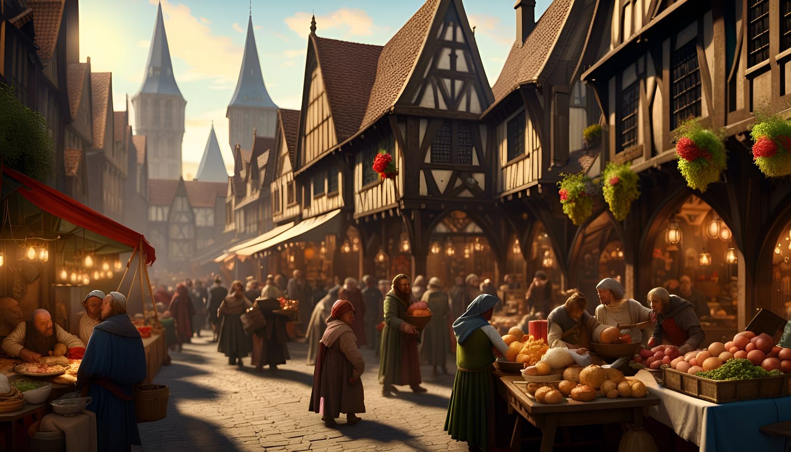 Busy Medieval market, daytime - AI Generated Artwork - NightCafe Creator