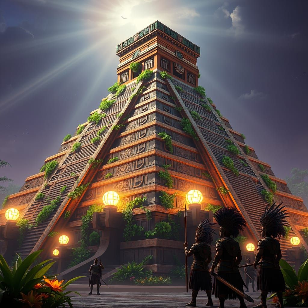 Historical Aztec Pyramid Enveloped in Emerald Vine... - AI Art