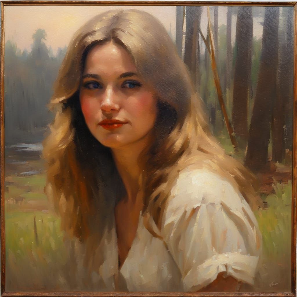 "A Painterly Portrait" - Impressionist Woman in a Cozy Log C...