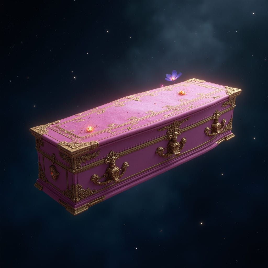 Surreal Pink Coffin Glides Through Cosmic Space wi... - AI Art