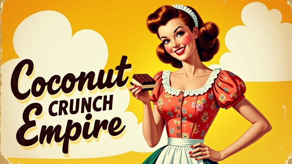 Retro 1950s Style Chocolate Bar Poster with Coconu... - AI Art