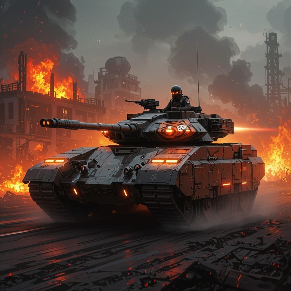 Futuristic Tiger Tank in Hellish War Zone - AI Art