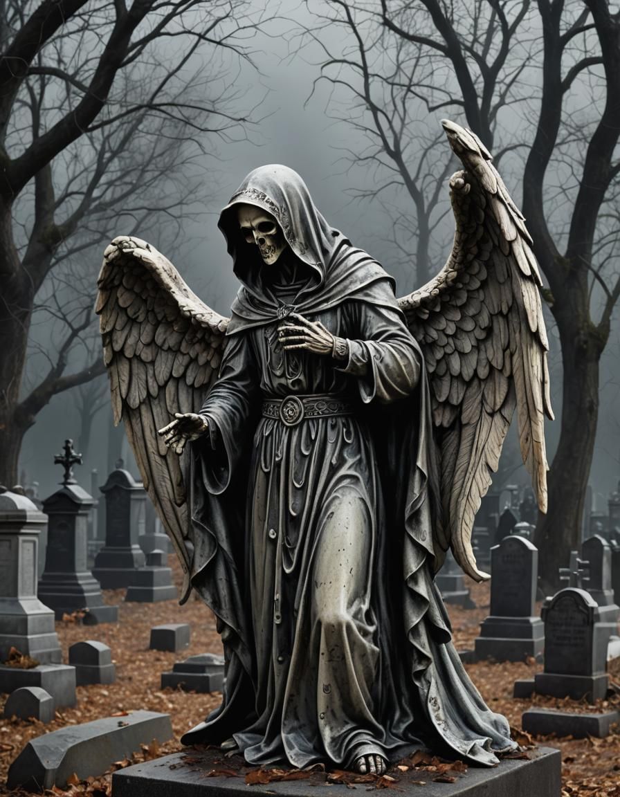 hooded angel statue horror gothic graveyard - AI Generated Artwork ...