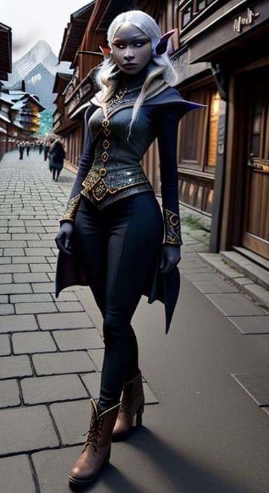 Symmetrical Zakopane Style Lady Drow Elf in Commun... - AI Art