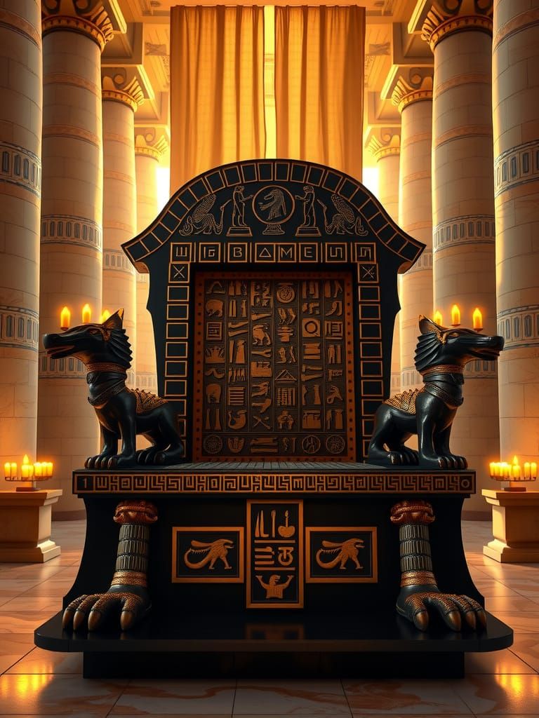 Ancient Egyptian Throne Room with Hieroglyphic Inscriptions