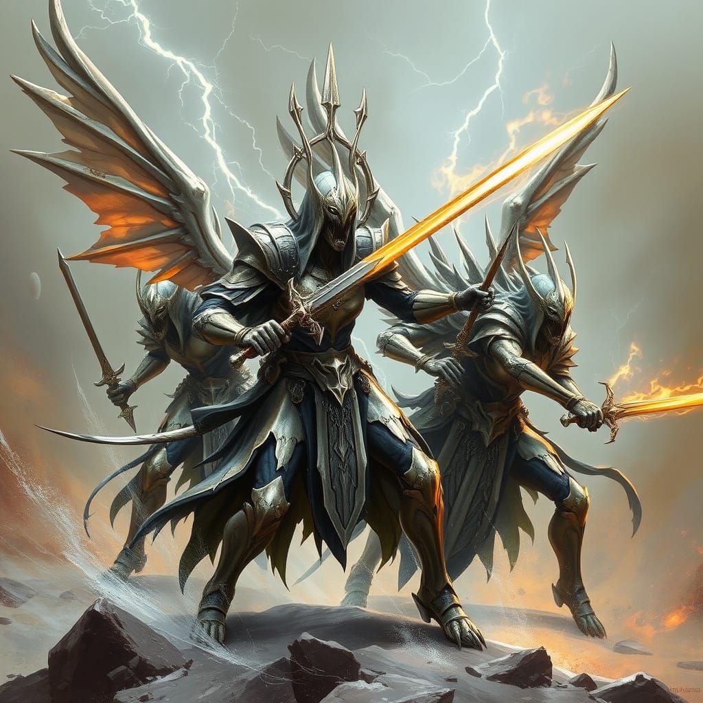 Eldar Aspect Warriors in Bone-Colored Armor Unleas... - AI Art