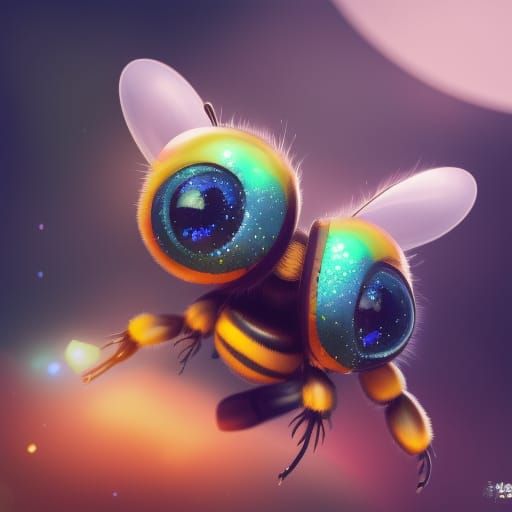 An adorable bumble bee with big eyes throwing up sparkling rainbow ...