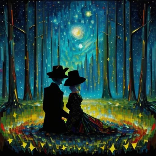 "The Starry Night". Beautiful rustic mosaic patchwork, abstract ...