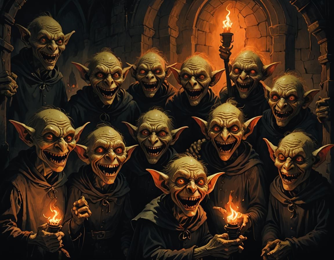 Grotesque Goblin Hordes Emerge from Shadows - AI Art