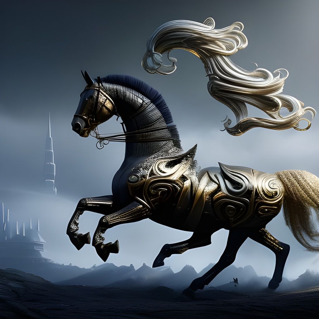 Bio-mechanical horses - AI Generated Artwork - NightCafe Creator