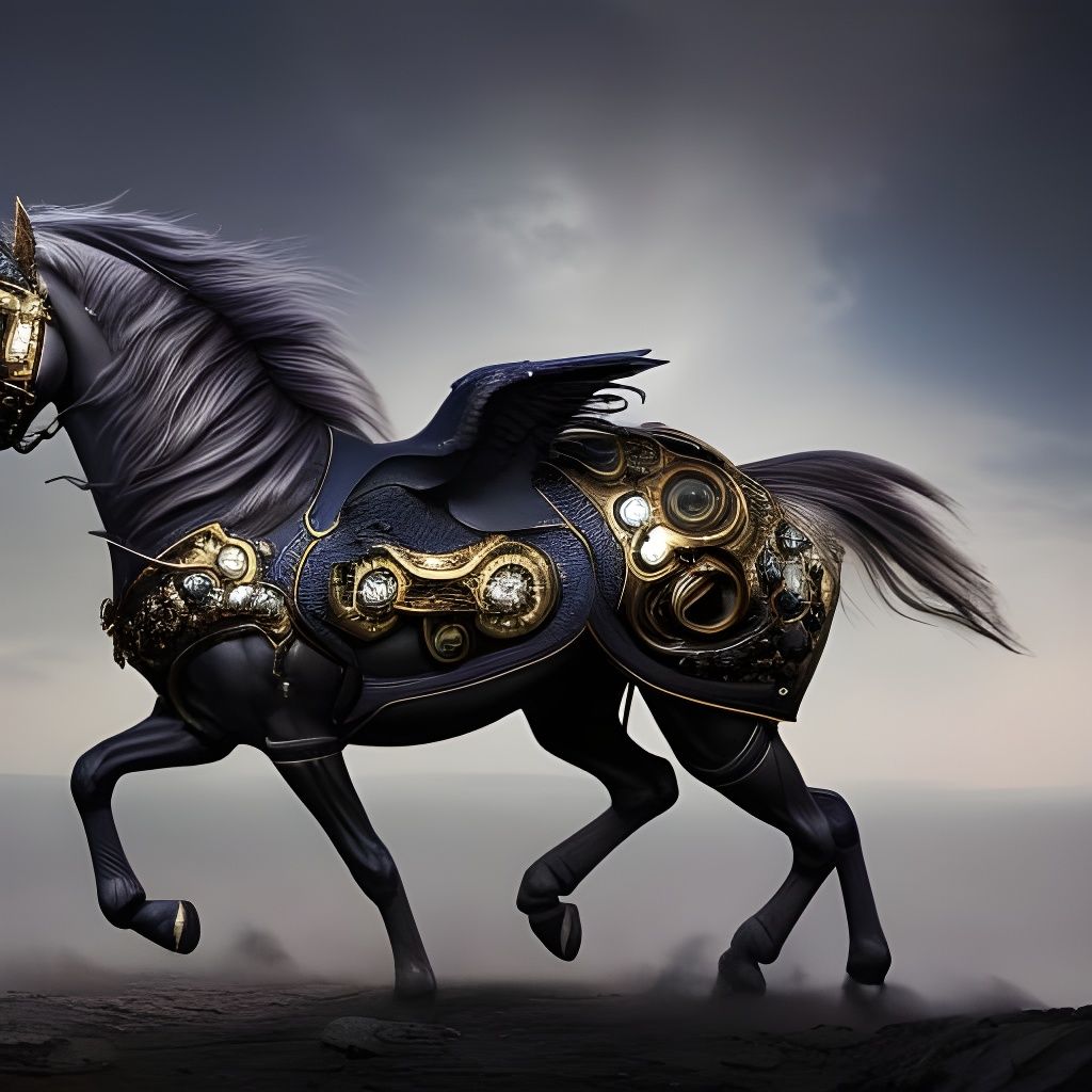 Bio-mechanical horses - AI Generated Artwork - NightCafe Creator