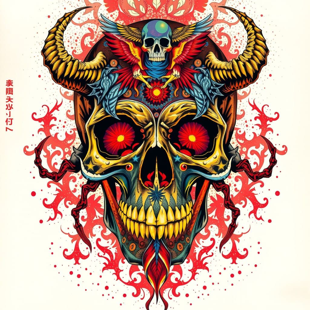 Psychedelic Skull Masterpiece in Neo-Primitivist E... - AI Art