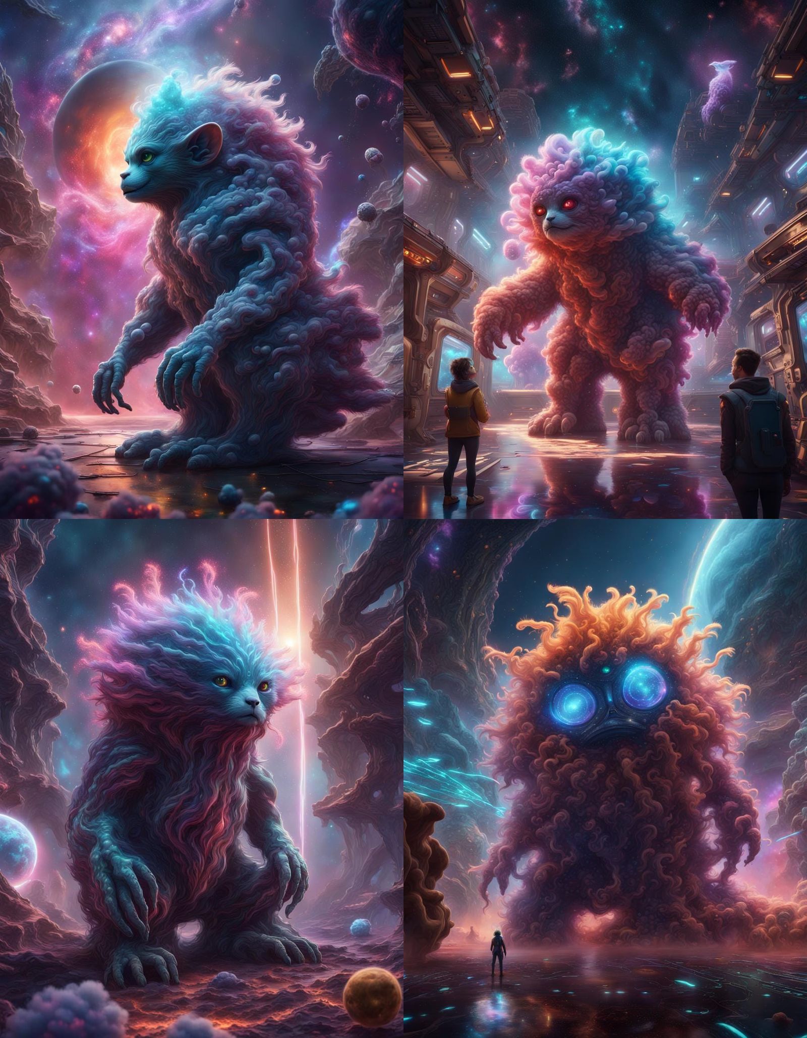 In a science-fiction setting, a fluffy, adorable nebula creature ...