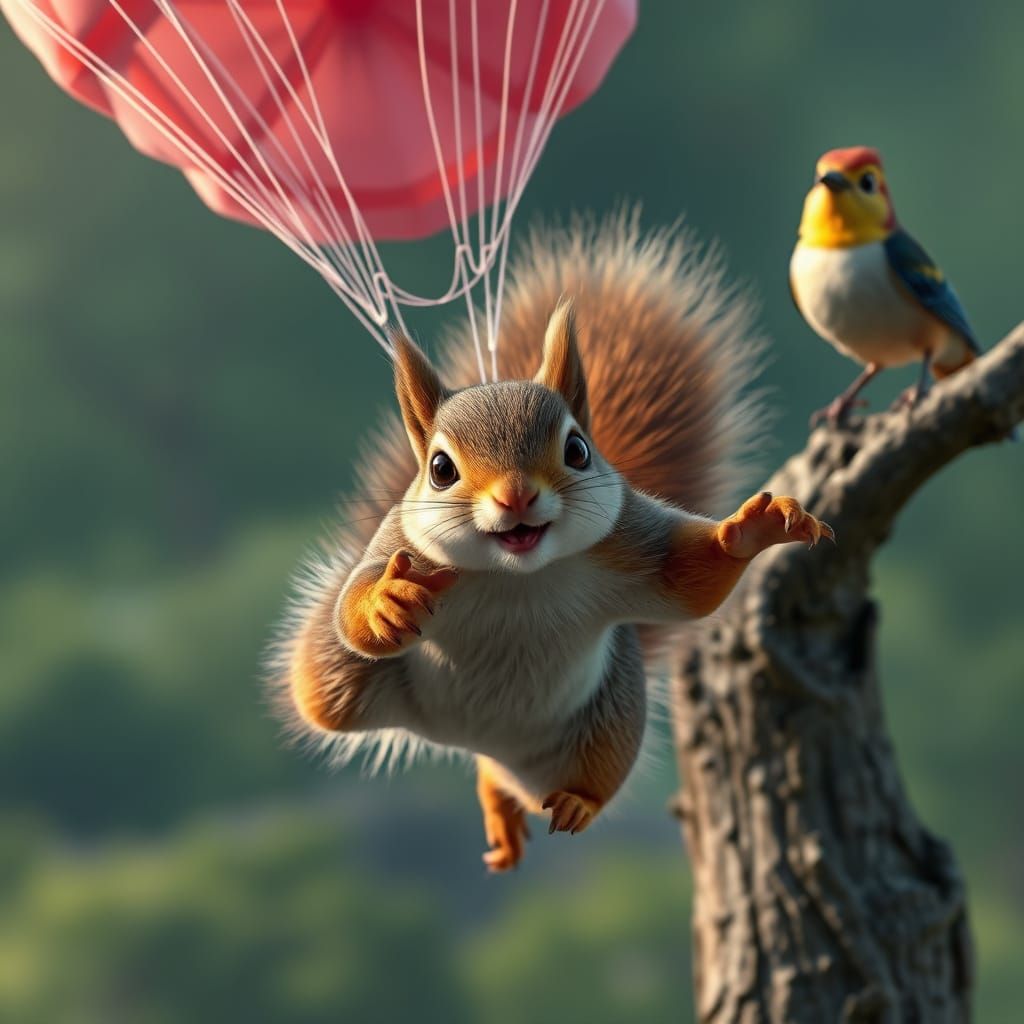 Squirrel Makes Emergency Parachute Landing in Mid-... - AI Art