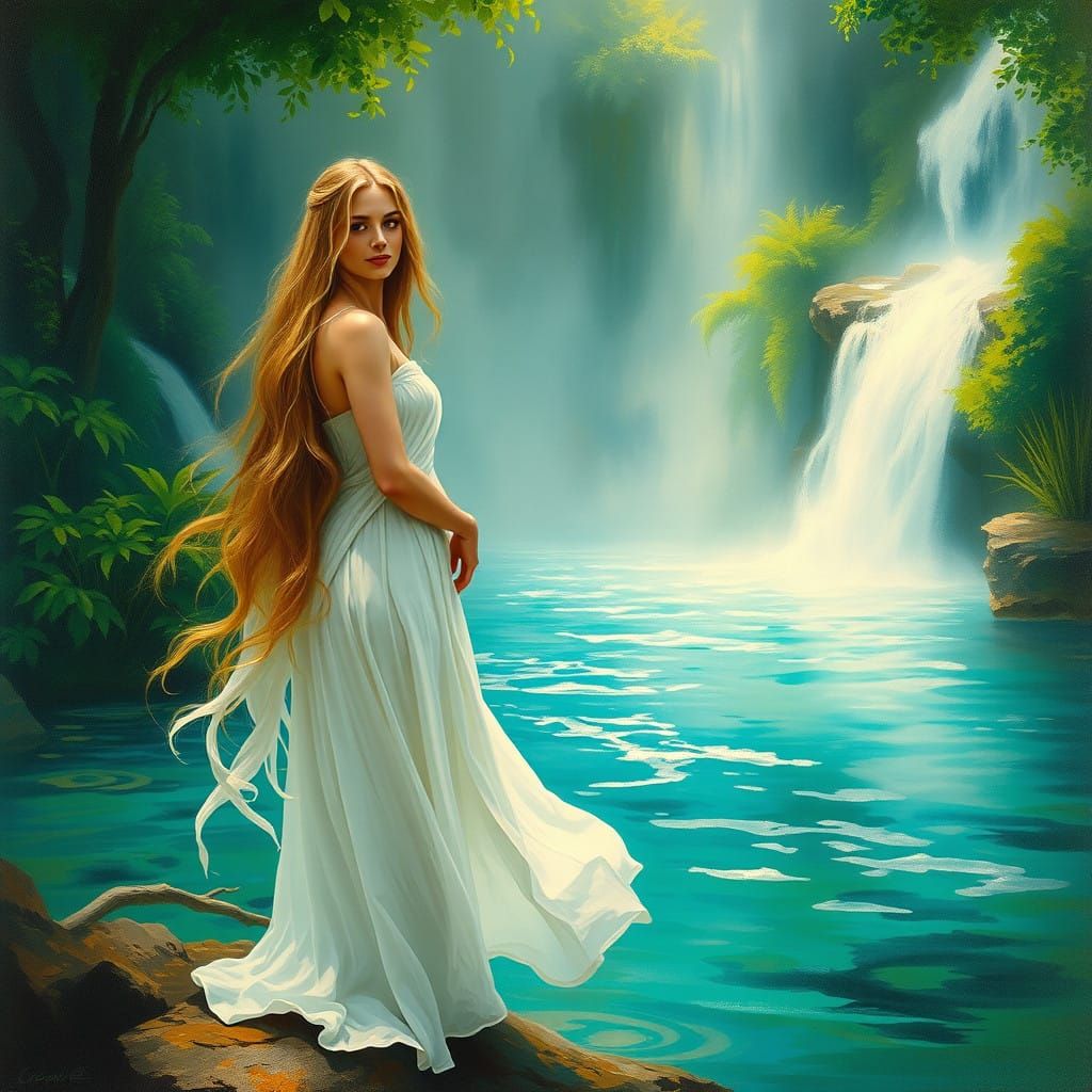 I'm the music of water - Dreamlike Goddess in a Sacred Grove