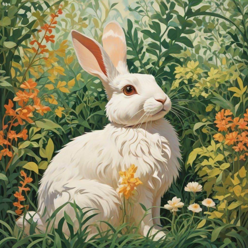 Contemplative Rabbit in Fractal Meadow - AI Art
