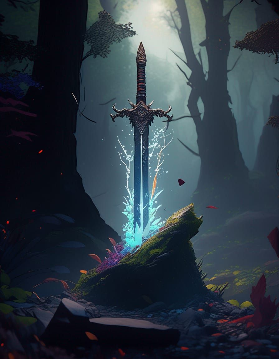 Sword in the stone fantasy forest detailed matte painting, deep color ...