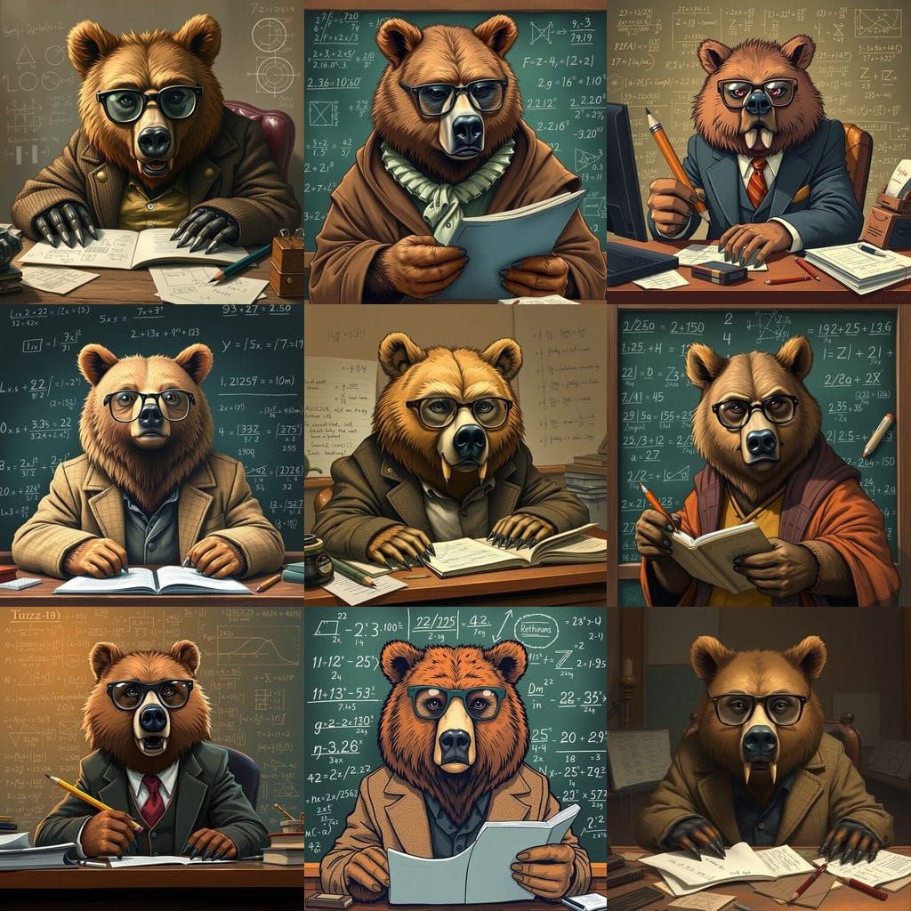 Grizzly Bear with Pencil Tusks Studying Mathematic... - AI Art