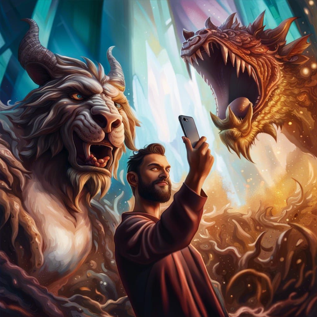 Selfie with Good vs Evil - AI Generated Artwork - NightCafe Creator