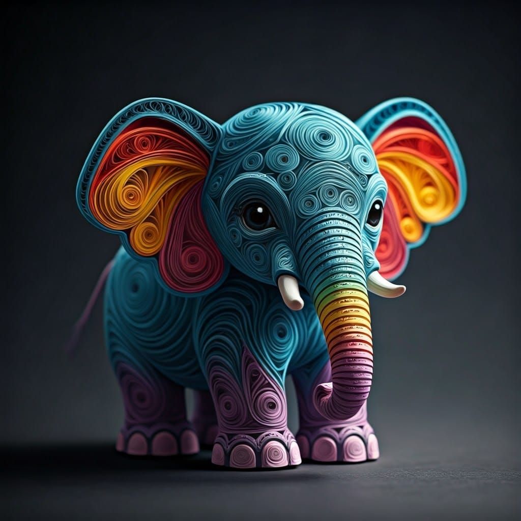 Paper Quilling Elephant - Rainbow Paper Quilled Elephant Pro...
