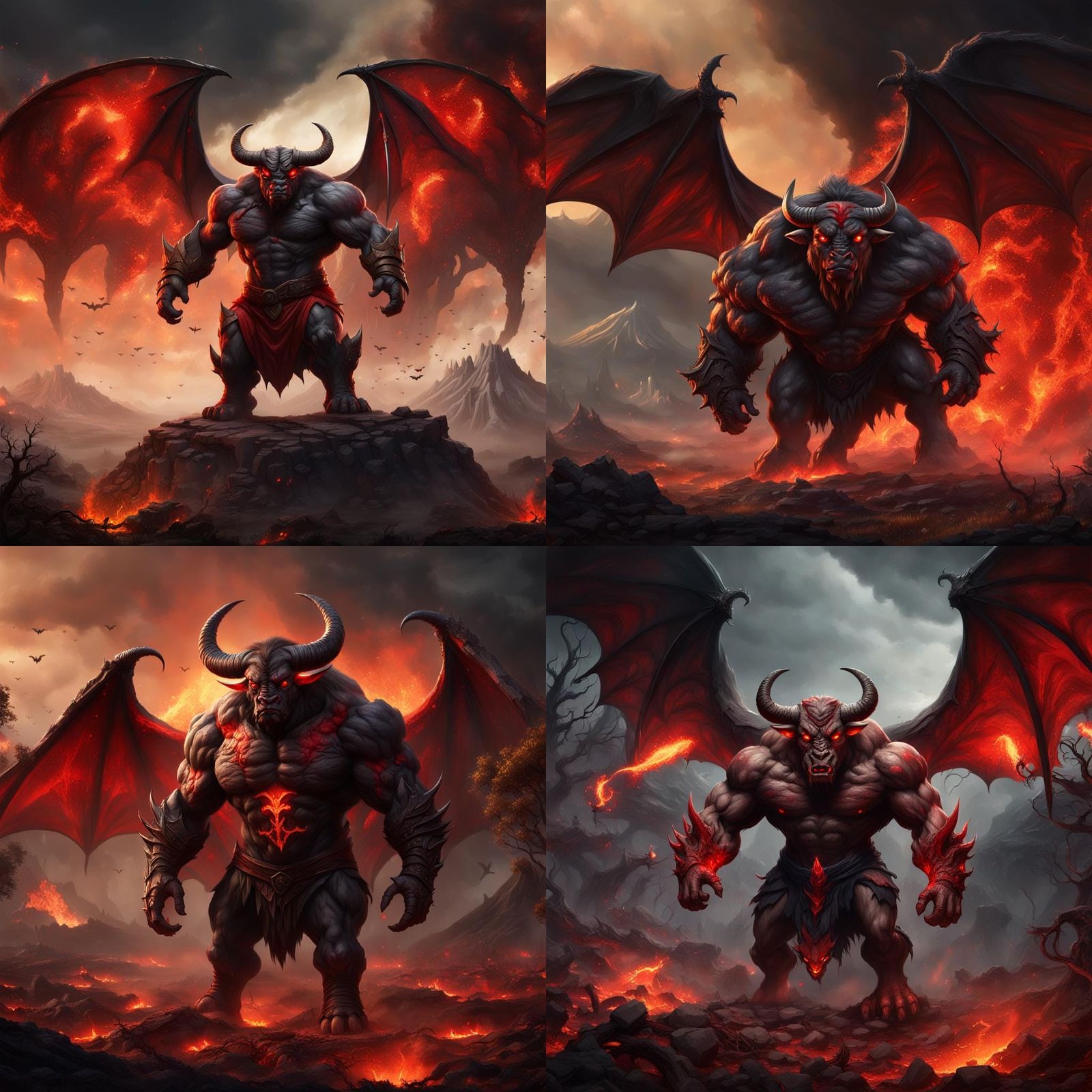 Buff Demon Bull with red skin, brown Skirt, bat wings, sharp tail, Full ...