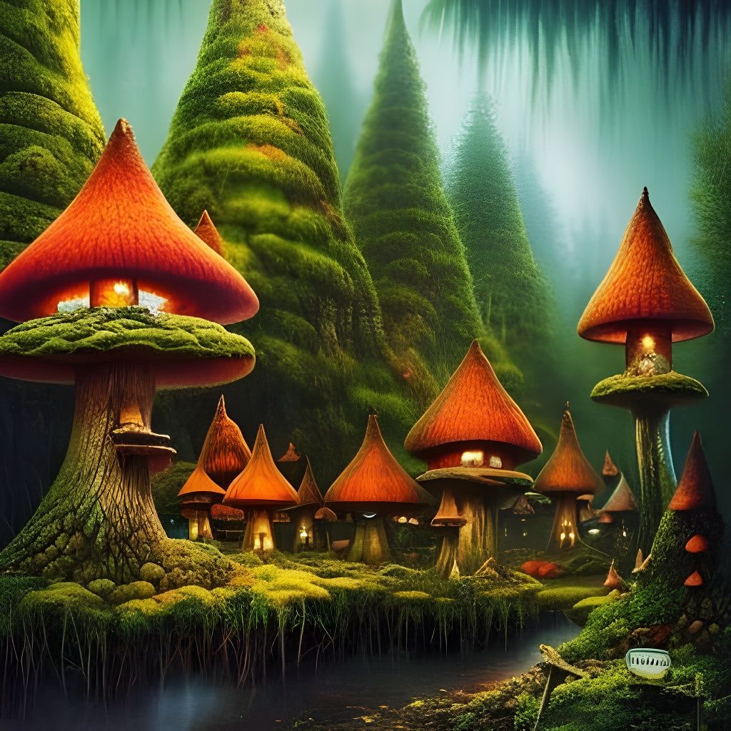 Toadstool Village - AI Generated Artwork - NightCafe Creator