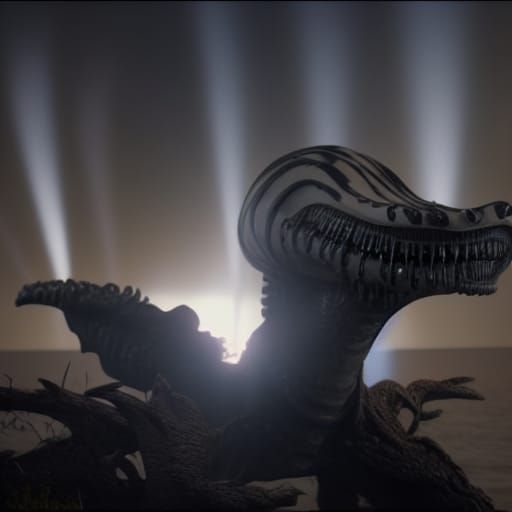 Scary alien beach, hyperdetailed intricately detailed volumetric ...