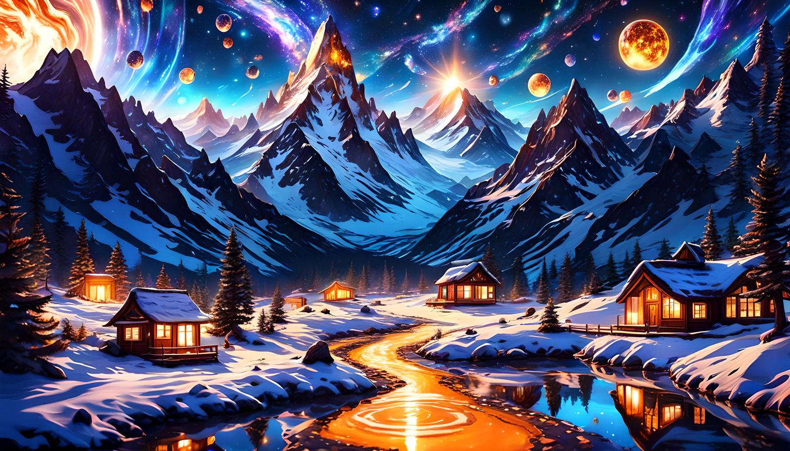 Mountains and Woodland in an Idyllic community scene Pathway - AI ...