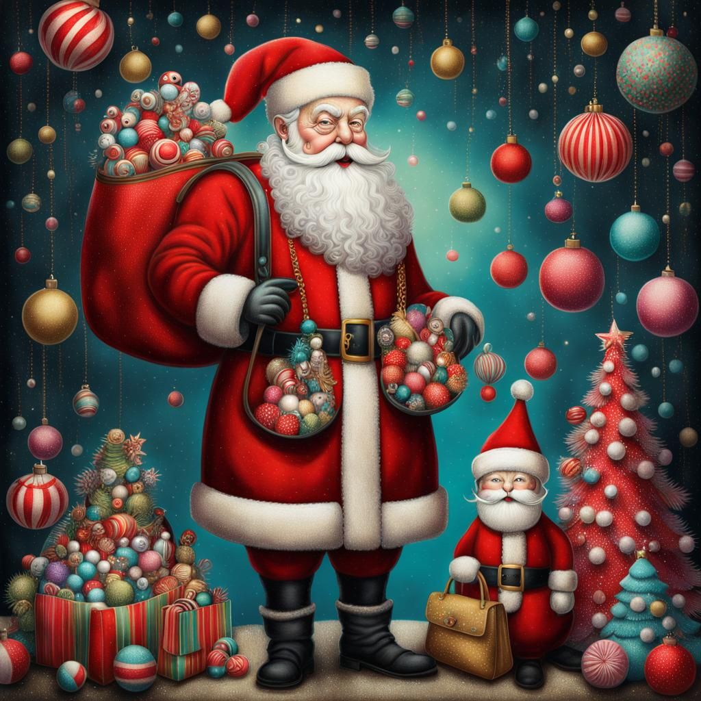 Surreal Santa Claus in Whimsical Textured Pointill... - AI Art