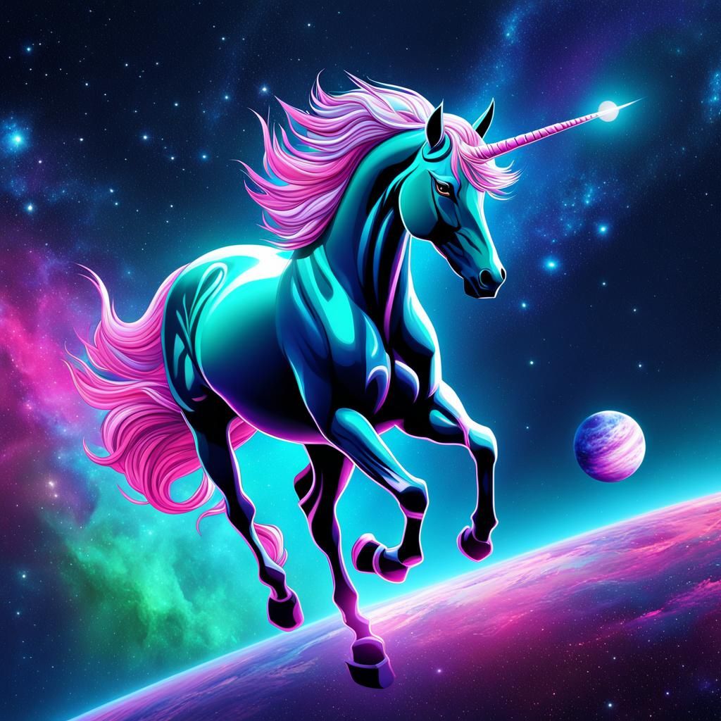 a beautiful unicorn in outer space 8k resolution holographic astral cosmic illustration mixed ...