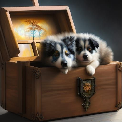 Aussie Puppies in a Box - AI Generated Artwork - NightCafe Creator