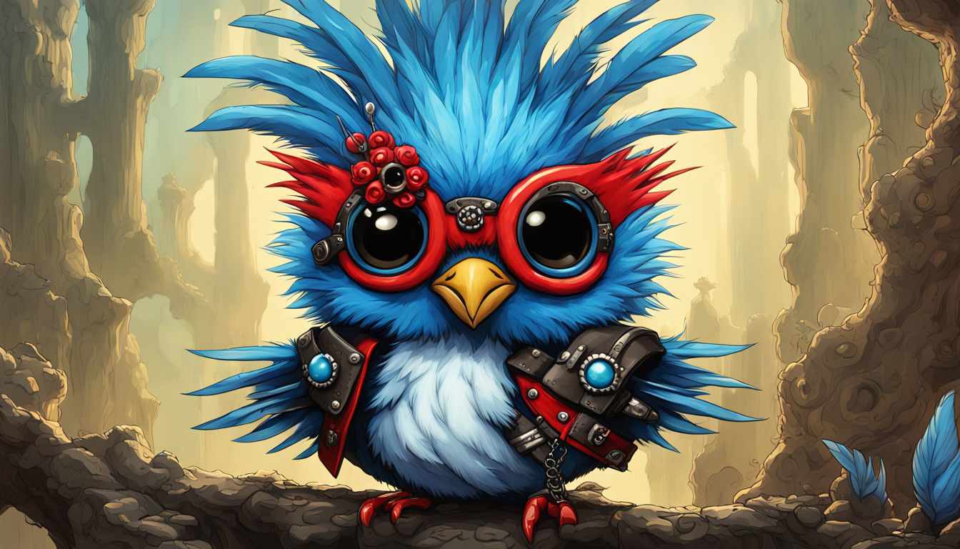 Chibi Gothic Bird with Vibrant Blue Mohawk - AI Art