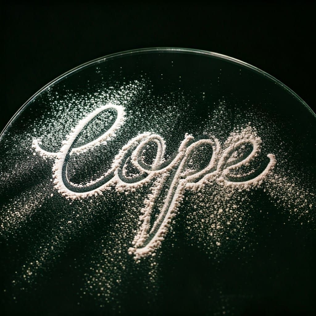 Cursive Word Cope on Powdered Mirror - AI Art