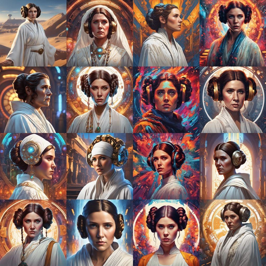 Star Wars Princess Leia Portrait in Triadic Colors - AI Art