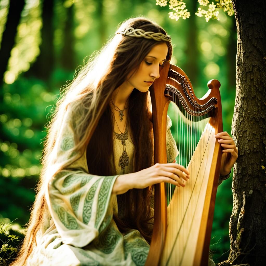 Celtic Lady with a harp - AI Generated Artwork - NightCafe Creator