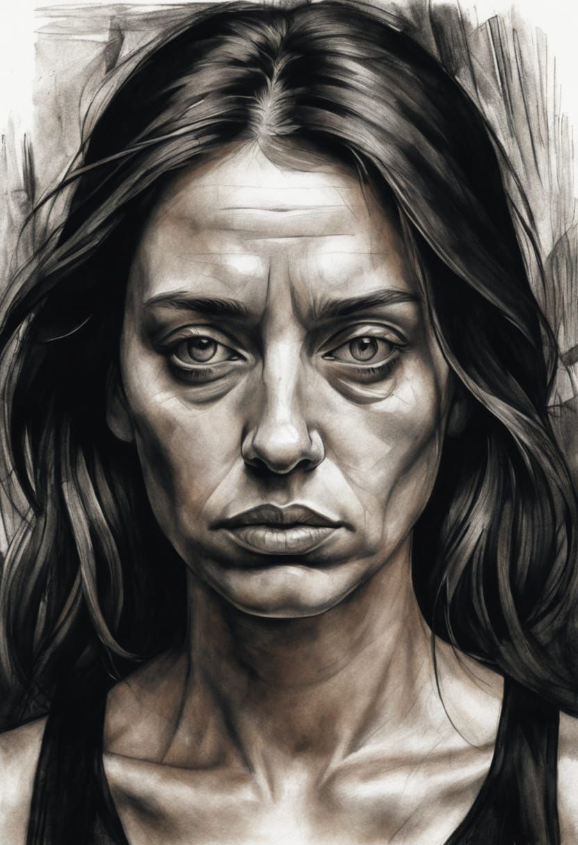 Mourful Portrait in Charcoal and Pencil - AI Art
