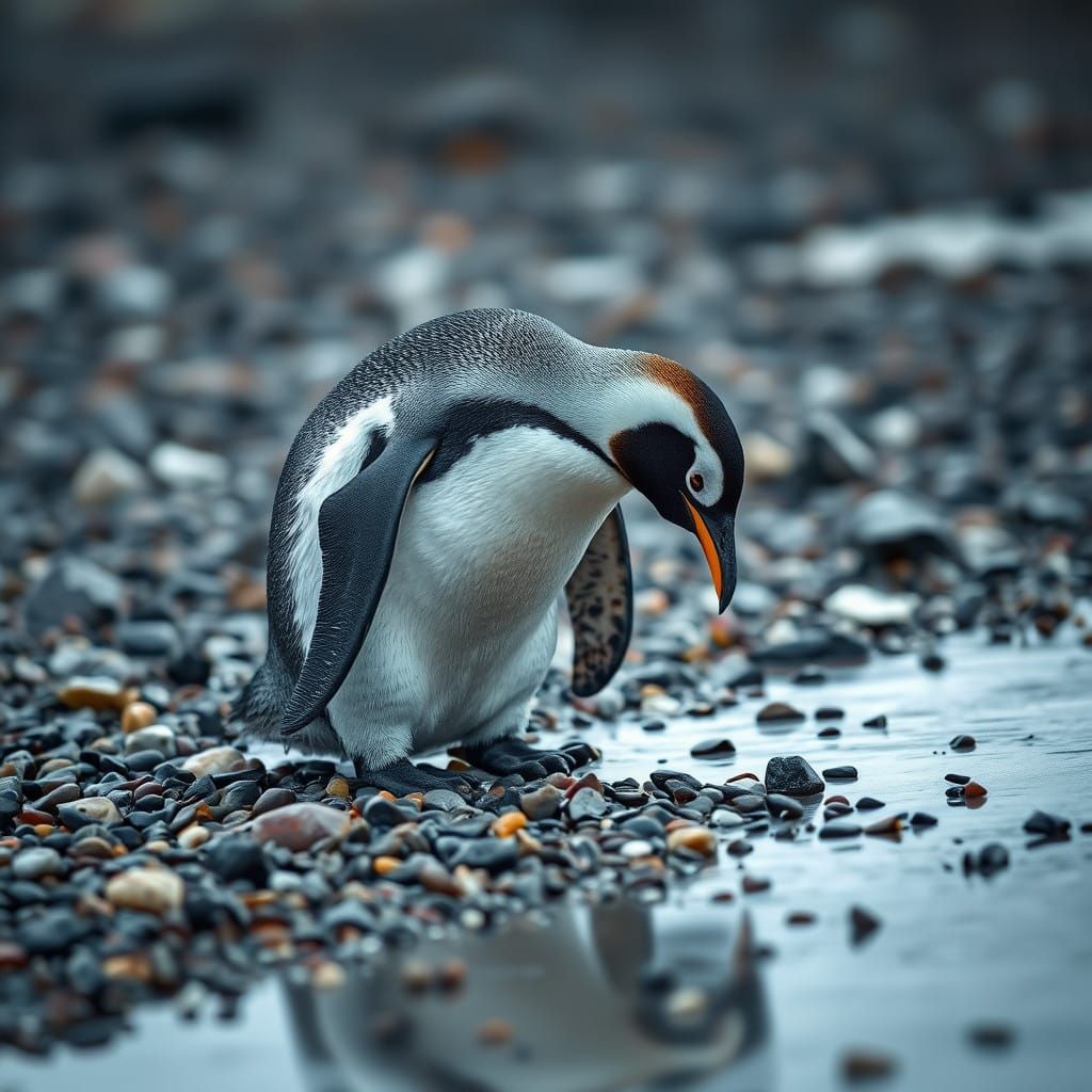 A pebble for a friend! - Penguin Collects Pebbles in Moody C...