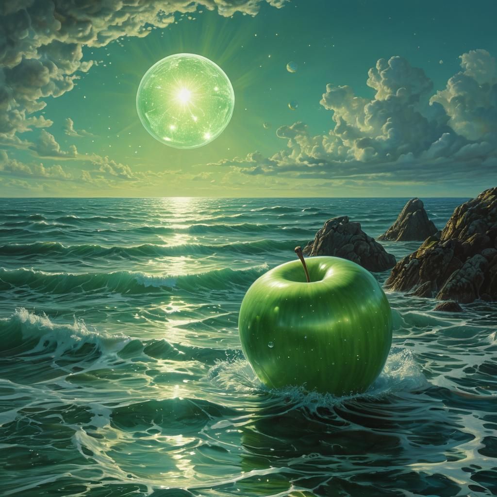 Green Apple - Surreal Oceanic Green Apple Orbs in Radiant Ir...