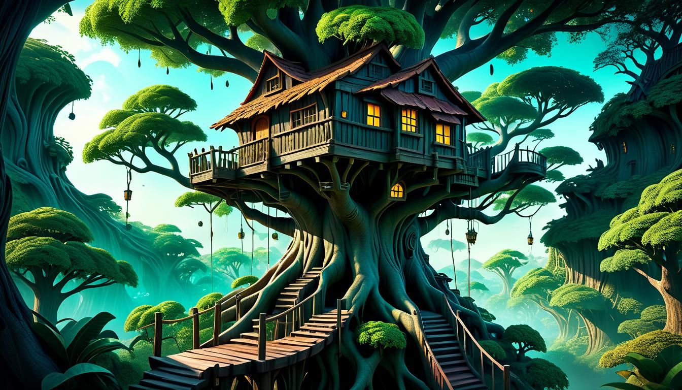 A tree house made by a sculptor by carving an extraordinary tree - AI ...