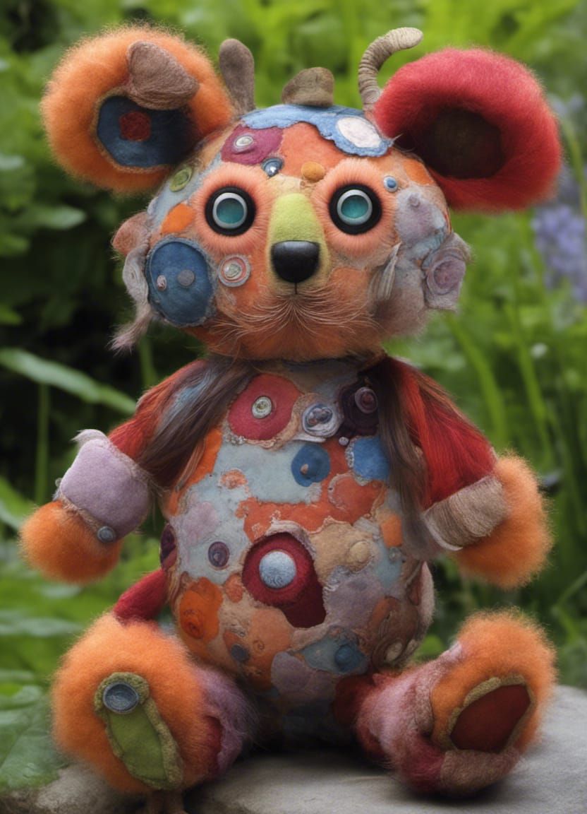 plush fluffy patchwork creature, by 3D textile collage artist ...