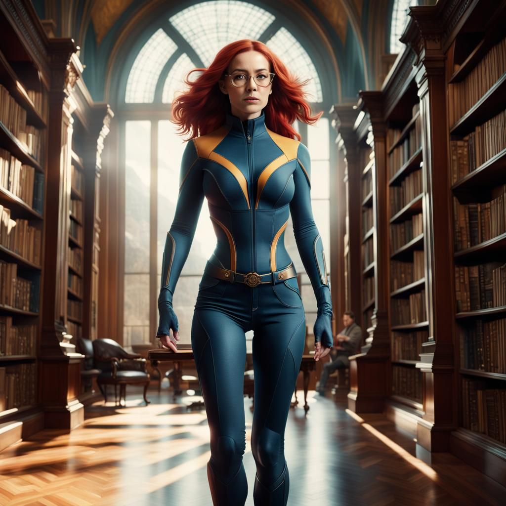Jean Grey in a sunny library - AI Generated Artwork - NightCafe Creator