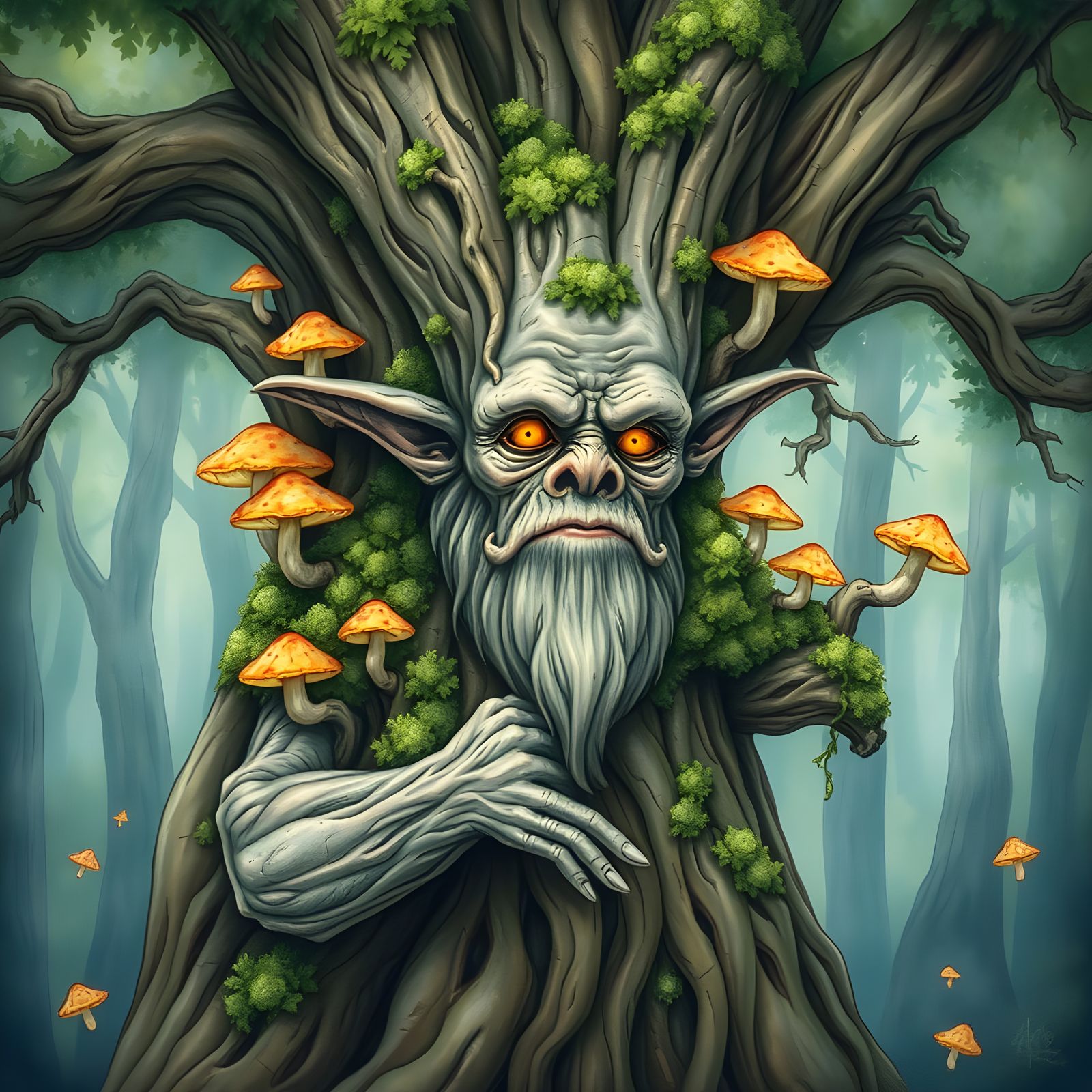 Ancient Oak Tree Spirit Unfolds in Whimsical Water... - AI Art