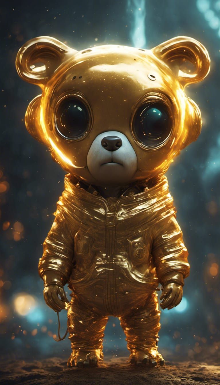 Photograph Portrait of a cute Chibi golden alien Bear character ...